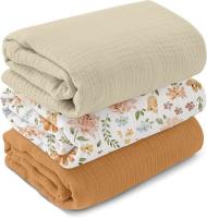 China 3-Pack 100% Cotton Muslin Baby Swaddle Blanket 40x38 Inches Pastoral Whispers for sale