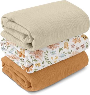 China 3-Pack 100% Cotton Muslin Baby Swaddle Blanket 40x38 Inches Pastoral Whispers for sale