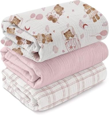 China 3-Pack 100% Cotton Muslin Baby Swaddle Blankets 40x38 Inches Unisex Newborn Receiving Blanket for sale
