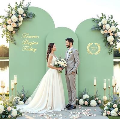 China Sage Green Wedding Arch Backdrop Covers 3 Piece Round Top Spandex Set 6.6ft 7.2ft 8ft for sale
