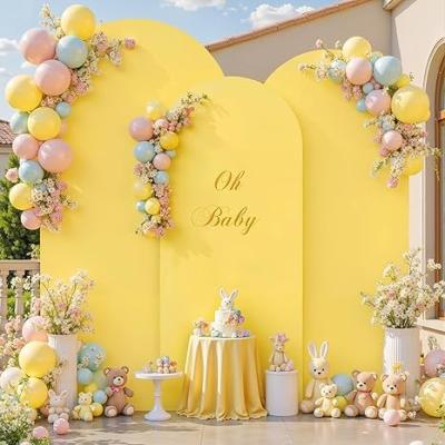 China Yellow Spandex Wedding Arch Backdrop Covers 3 Piece Set Round Top 6.6ft 7.2ft 8ft for sale