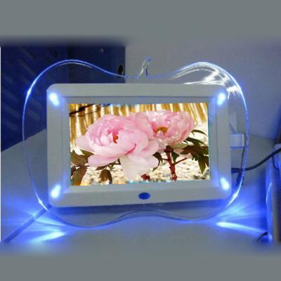 China 4 Blue LED Lights LCD Digital Photo Frame 7 Inch HD IPS Screen With Apple Shape for sale