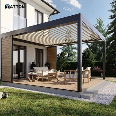 China Custom Size Aluminum Sunshade Pavilion Waterproof Eco-Friendly Wind Resistant Patio Electric Adjustable Pergola Gazebo for Villa for sale