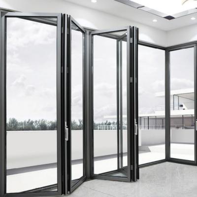 China New Modern Commercial Indoor Aluminum Alloy Folding Door Double-layer Insulated Tempered Glass Waterproof Windproof 5-Year for sale
