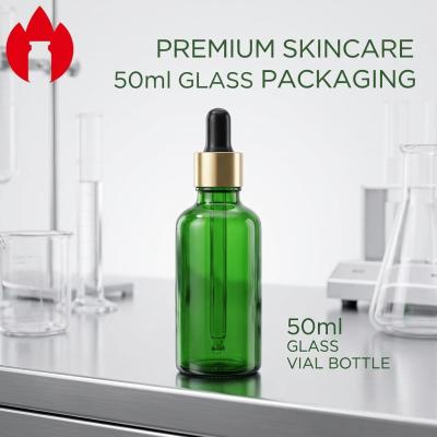 China 50ml Green Cosmetic Essential Oil Glass Bottle Vial for sale
