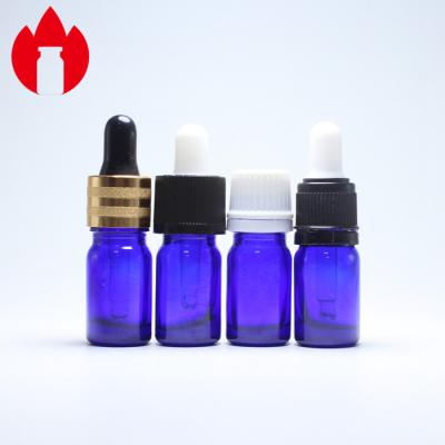 China Blue Glass Dropper Cap 5ml Essential Oil Empty Bottles for sale