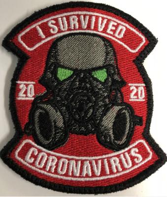 China I Survived Corona Custom Embroidered Patch Iron On Backing Twill Fabric Background for sale