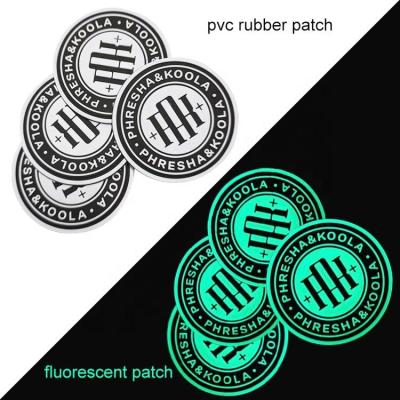 China Custom Sew On Silicone Luminous Patch Embossed Fluorescent PVC Rubber Patch 2D 3D for sale