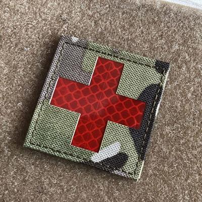 China Infrared IR Reflective Medical EMT Tactical Patch 2x2 Inch Twill Camo Fabric Hook Loop for sale