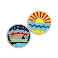 China Custom Embroidered Iron On Patches Merrow Border 9 Colors Free Design for Clothing for sale