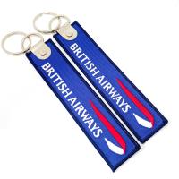 China Custom Double Sided Embroidered Flight Tag Keyring Woven Key Chain 130x30mm for sale