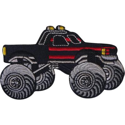 China Custom Embroidered Iron On Sew On Patch Black Car Badge Applique 150mm Custom Size for sale