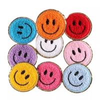 China Custom Smile Face Glitter Chenille Iron On Patches 0.8mm-3.5mm Decorative Clothing Stickers for sale