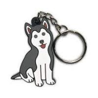 China Custom PMS Color Soft PVC Rubber Husky Puppy Cartoon Key Chain with Metal Ring 4cm for sale