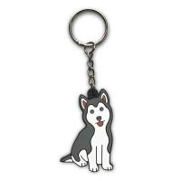 China Custom PMS Color Soft PVC Rubber Husky Puppy Cartoon Key Chain with Metal Ring 4cm for sale