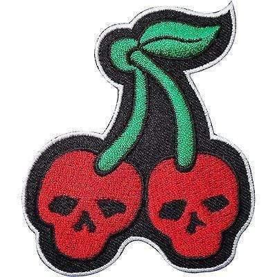 China Custom Embroidered Patch Skull Cherries Twill Fabric Dress Badge Iron On 150mm for sale