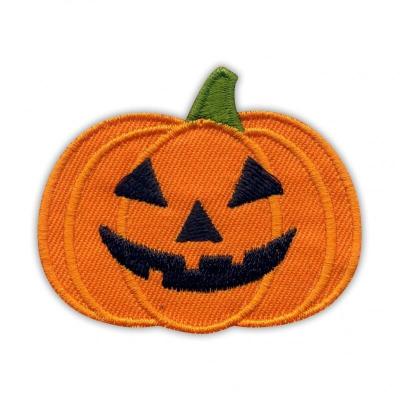 China Custom Embroidered Jack O Lantern Halloween Pumpkin Iron On Patch 5cm for sale