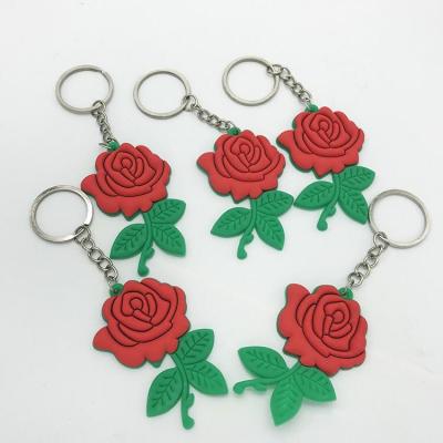 China Custom Rose Flower Shape PVC Keychain Promotion Gift 3D Rubber Key Ring 5cm for sale