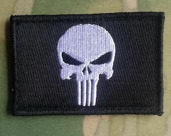 China Custom Embroidered Skull Flag Punisher Rocker Patch Iron On Biker Vest Mini 5cm for sale