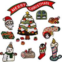 China Custom Christmas Embroidered Iron On Patches Blue Merrow Border 150mm for Craft Clothing for sale
