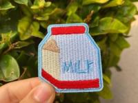China Custom Embroidered Milk Patch Badge Sew On Iron On Blue Merrow Border 150mm for sale