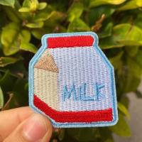 China Custom Embroidered Milk Patch Badge Sew On Iron On Blue Merrow Border 150mm for sale