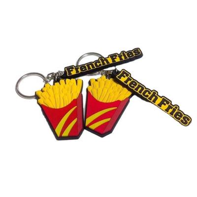 China Custom 3D Embossed PVC Keychain Eco Friendly French Fries Shape Souvenir 2D 3D Logo for sale