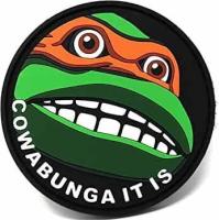 China Custom PVC Hook and Loop Patch Cowabunga It Is Sew On Embroidered Morale Patch 3D Rubber for sale