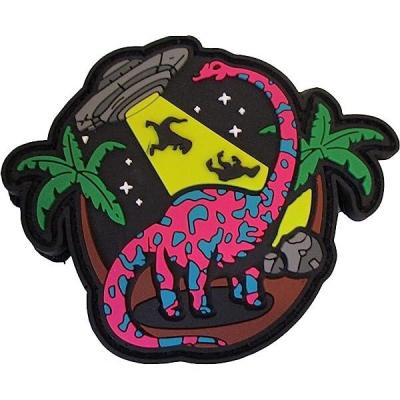China Custom PVC Patch Dinosaur Space UFO Hook Loop 3D Rubber Patch 8x8cm for sale