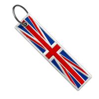 China Custom 130x30mm Embroidered UK Flag Motorcycle Keychain with Metal Ring Attachment for sale