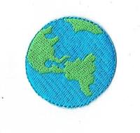 China Custom Planet Earth World Iron On Embroidered Badge Patches Blue Merrow Border 150mm for sale