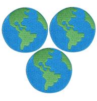 China Custom Planet Earth World Iron On Embroidered Badge Patches Blue Merrow Border 150mm for sale