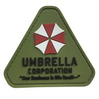 China Custom PVC Rubber Patches Sew On Security Patch Triangular Umbrella Corp 3D Embroidered for sale