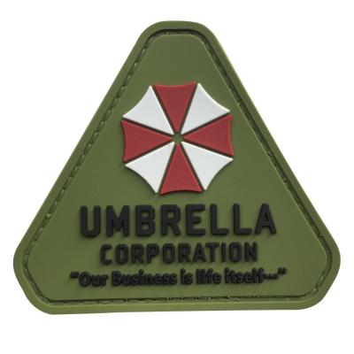 China Custom PVC Rubber Patches Sew On Security Patch Triangular Umbrella Corp 3D Embroidered for sale