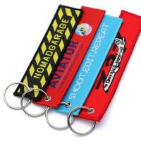 China Customized Shape Embroidery Key Tag Keychain Keyring Twill Fabric For Promotion Gift for sale
