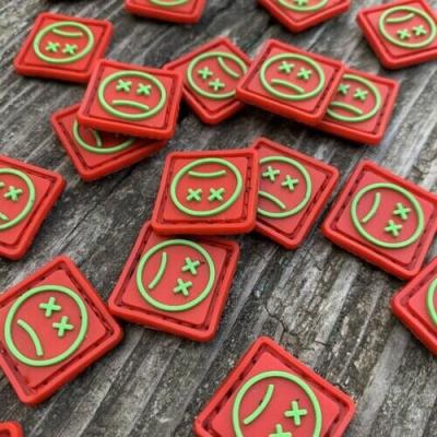 China Custom Smile Sad Face PVC Rubber Patch Iron On Velcro Hook Loop 3D Embroidered Morale Patch for sale