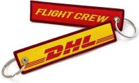 China Custom Logo Design DHL Flight Crew Embroidered Keyring Woven Keychain for sale