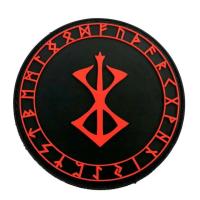 China Custom PVC Soft Rubber Patch Berserker Brand Of Sacrifice Red Norse Rune Viking 6C for sale