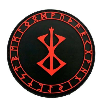 China Custom PVC Soft Rubber Patch Berserker Brand Of Sacrifice Red Norse Rune Viking 6C for sale