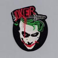 China Custom Joker Embroidered Iron On Patch 3x2inch Twill Fabric Background for sale