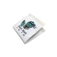 China Custom Center Fold Woven Clothing Labels with Laser Cut Border Polyester Satin Cotton 1-8 Colors for sale