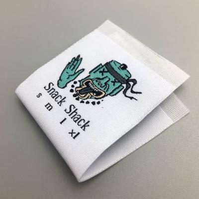 China Custom Center Fold Woven Clothing Labels with Laser Cut Border Polyester Satin Cotton 1-8 Colors for sale