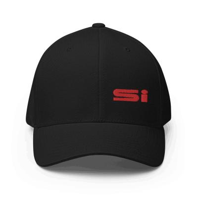 China Black Cotton Embroidered Logo Baseball Cap with Curved Visor 6 Eyelets Adjustable Strap for sale