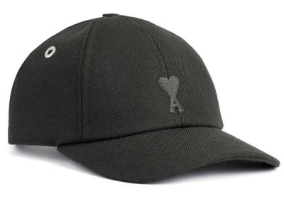 China Embroidered Logo Baseball Cap Black Cotton 6 Eyelets Adjustable Strap Pre Curved Brim for sale