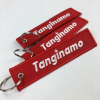 China Custom Embroidered Remove Before Flight Keychain Red 130x30mm Nylon 100 Pieces MOQ for sale