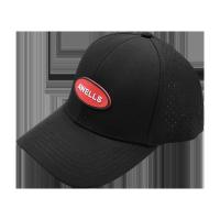 China AWELLS High Profile Embroidered Logo Baseball Cap 6 Eyelets Cotton Sweatband Adjustable Strap Black for sale