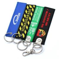 China Custom Woven Fabric Keychain with Big Ring Attachment MOQ 100pcs for sale
