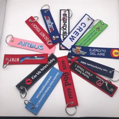 China Custom Woven Fabric Keychain with Big Ring Attachment MOQ 100pcs for sale