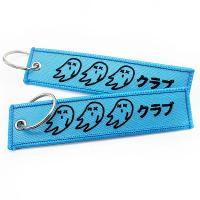 China Custom Embroidered Keychain 130x30mm Cotton Fabric Key Tag for Luggage Bag for sale