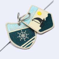 China Custom Embroidered Keychain 130x30mm Cotton Double-Faced Jacquard Woven Logo Key Ring for sale